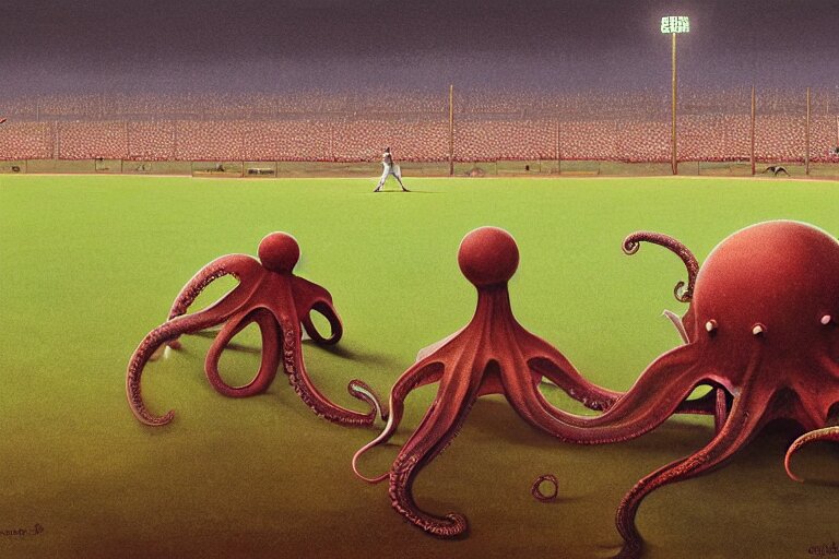 Lexica - Local baseball match with octopus creatures held in a stadium ...