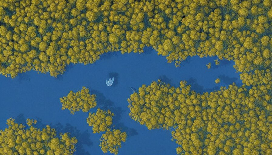 Lexica - Aerial portrait of a vast lake surrounded by woodland, highly ...