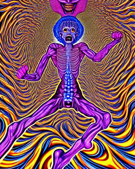 human body breaking away, conjuring psychedelic illustration, pa ...
