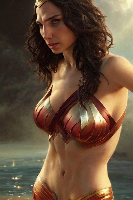 Lexica - Sexy painting of gal gadot, cloth bikini, ultra realistic, sharp details, subsurface ...