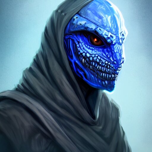 Lexica - Air genasi blue lizardfolk made of wind with black hood, black ...