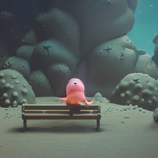 Lexica - Patrick star with a sad!!! expression slouching on a bench in ...