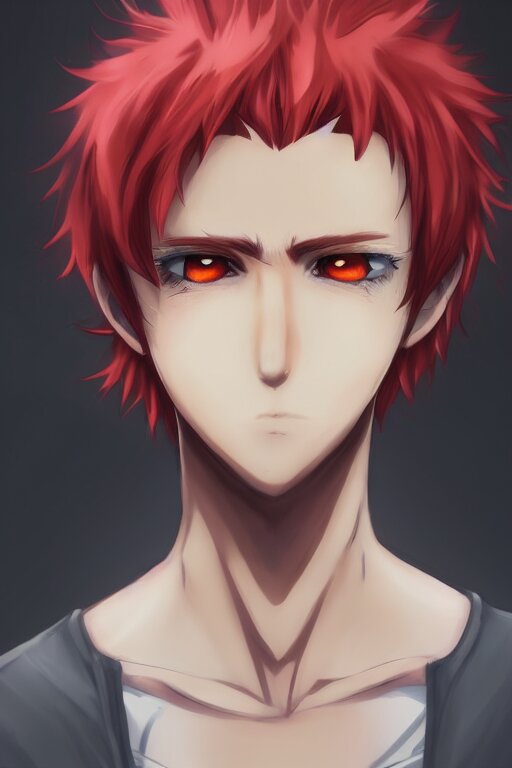 Lexica - Portrait of young anime guy with red hair and flaming eyes ...
