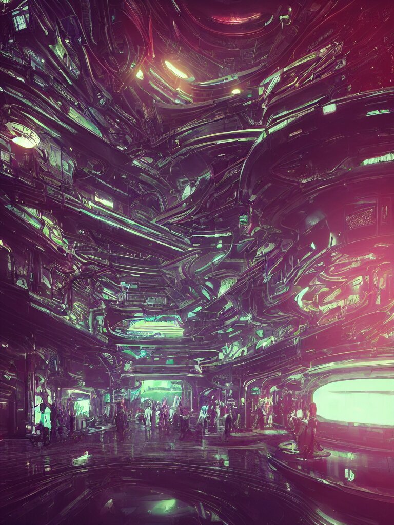 Lexica - Futuristic gothic interior of a busy spaceport on an alien ...