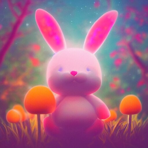 Lexica - A glowing luminous bunny surrounded by luminous pink orange ...