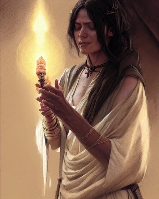 Lexica - A female priestess casting a healing spell | | pencil sketch ...