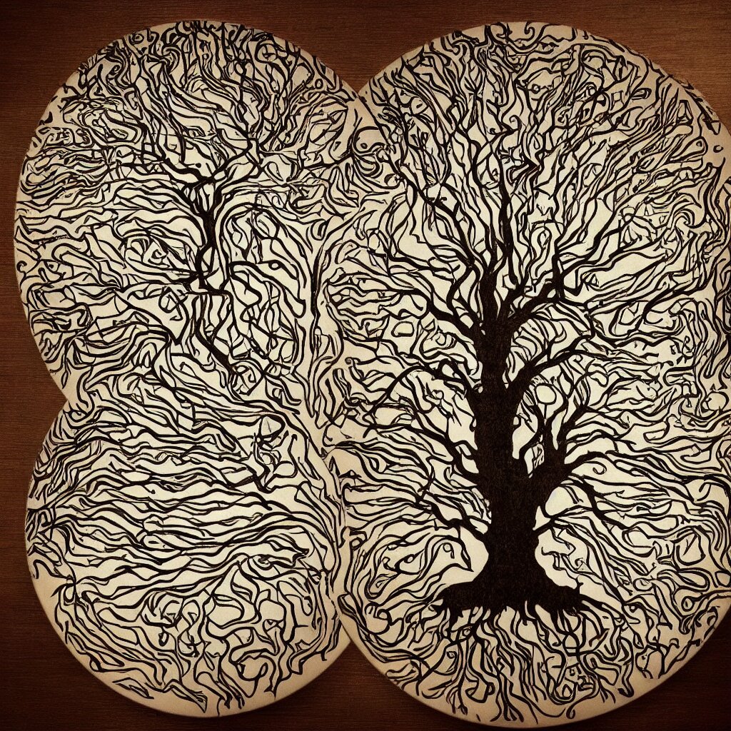 Lexica - Tree of life, yggdrasil, latte art, moody lighting, by moebius ...