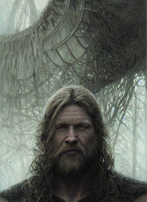 Lexica - Closeup portrait shot of a norse god in a scenic dystopian ...