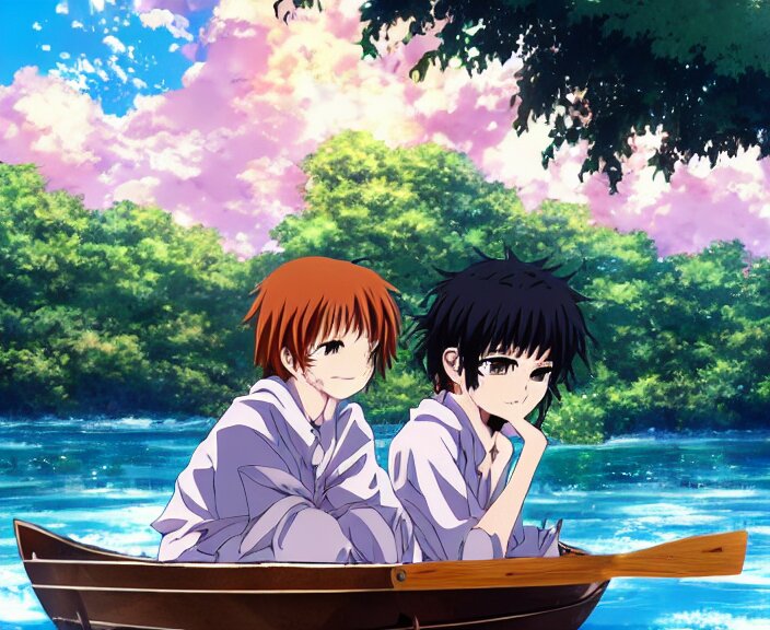 Lexica - Anime key visual of a boy with black hair anime and girl, with ...