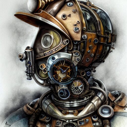 Lexica - Hyper realistic pencil drawing of a steampunk robot , water ...