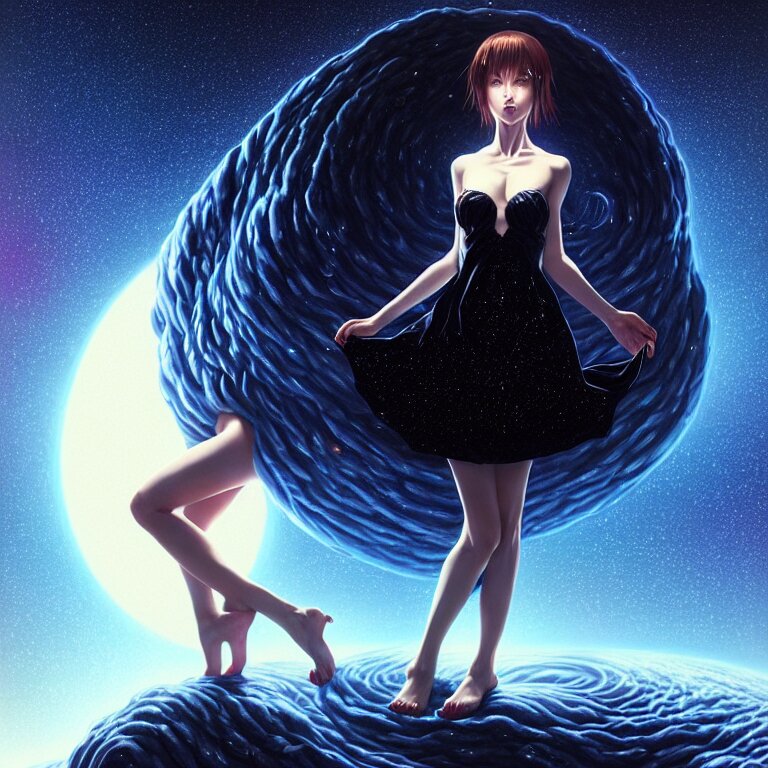 Lexica - Azathoth girl wearing dress made of milky way, seductive pose ...