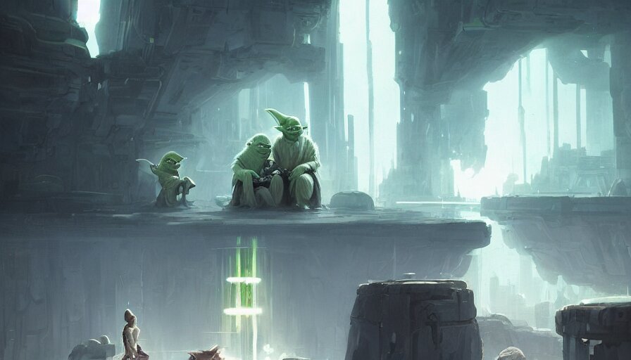 Lexica - Yoda hungover at the jedi council at coruscant, cloee-up shot ...