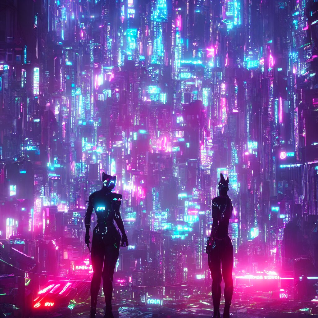 Lexica - Cybercat, neon glow, cyberpunk city in the background ...