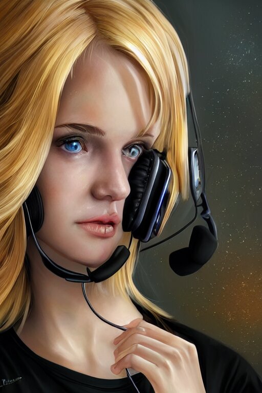 Lexica - Gorgeous gamer girl with blonde hair and dark eyes playing on ...