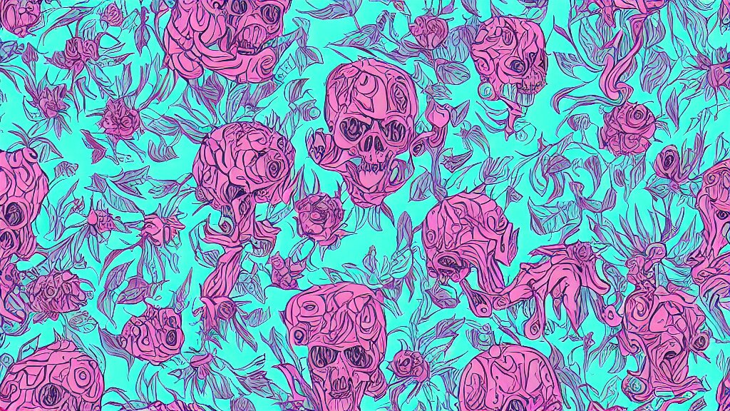 Lexica - A seamless gigantic flower demon pattern, horror, pastel ...