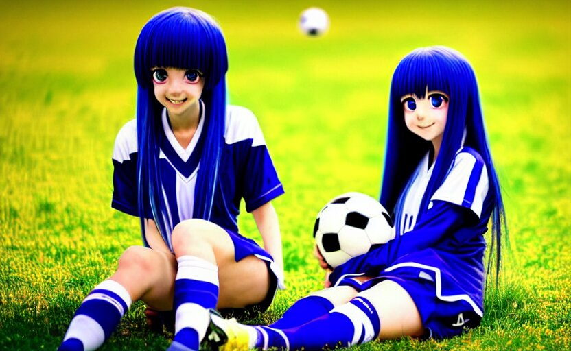 Lexica - A cute young anime girl with long blueish indigo hair, wearing ...
