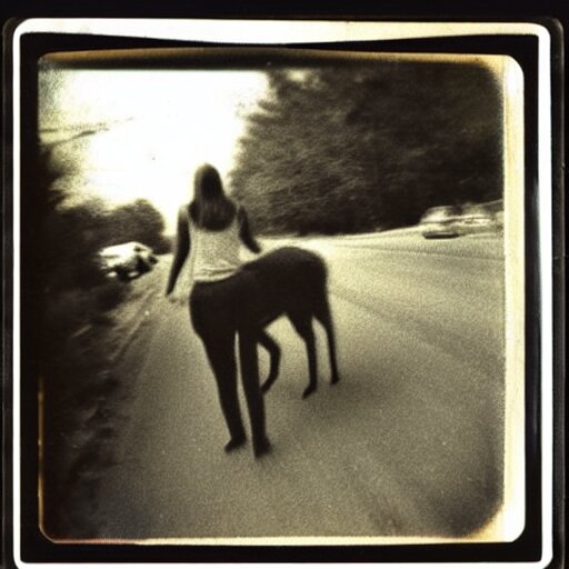 Lexica - Creepy grainy polaroid photograph of four legged cryptid with ...
