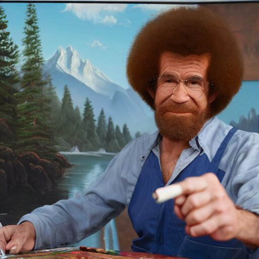 Lexica - A closeup photorealistic photograph of bob ross working on a ...