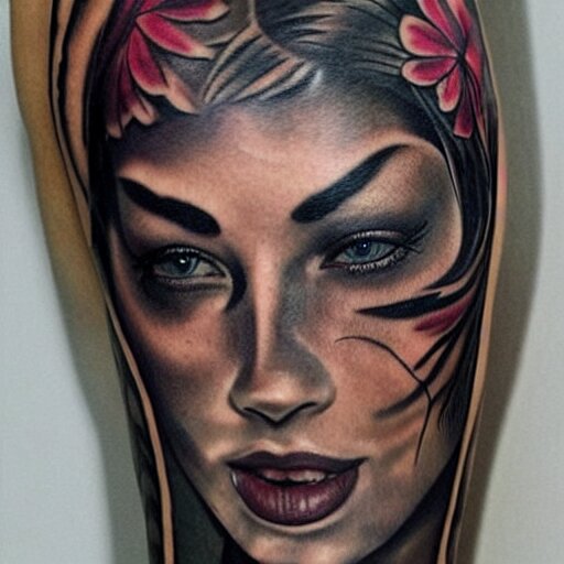 girl with tribal tattoo, realistic detailed shading, photo, robi ...