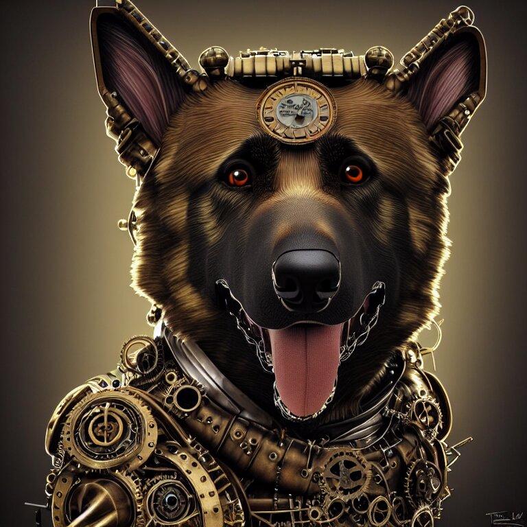 Lexica - Steampunk cybernetic biomechanical german shepard, front ...