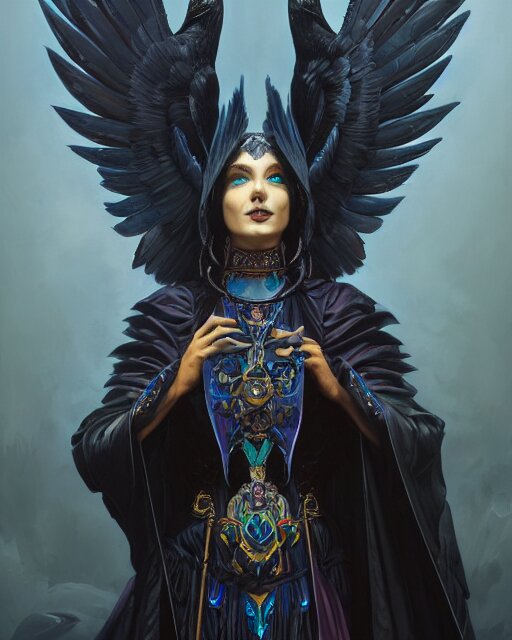 Lexica - Character portrait of a raven angel of night with iridescent ...
