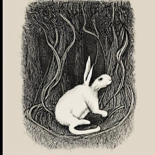 Lexica - A pen and ink drawing of a white rabbit smoking a cigarette ...