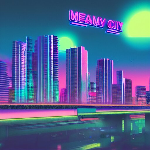 Lexica - Vaporwave city, Miami at night. Digital painting. Beeple. Banksy