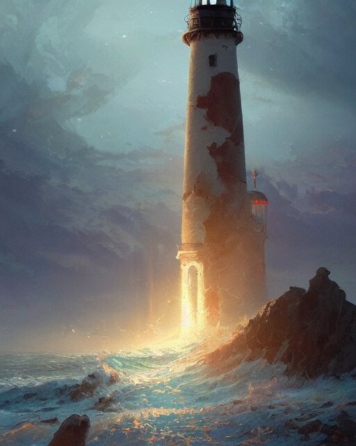 Lexica - A beautiful painting of a singular lighthouse, shining its ...