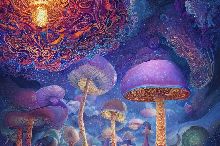 trippy cosmic mushroom, oil on canvas, intricate, portrait, 8k h ...