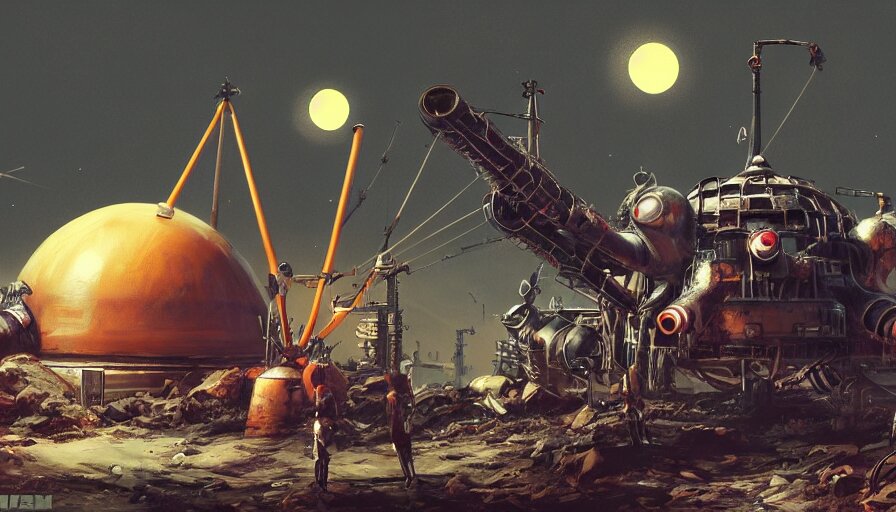 Lexica - Fallout sputnik concept art, black background, vibrant colors ...