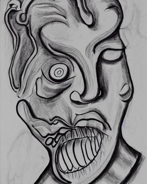 Lexica - Portrait of a demon. Line drawing ink on paper by Jean Cocteau.