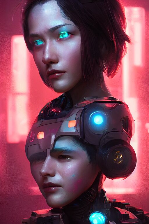 Lexica - Beautiful close - up portrait of a cyborg mercenary girl, art ...