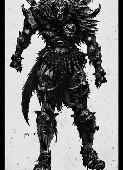 Lexica - Full body portrait of a scary gnoll wolf man. Armour made of ...