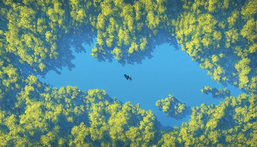 Lexica - Aerial portrait of a vast lake surrounded by woodland, highly ...