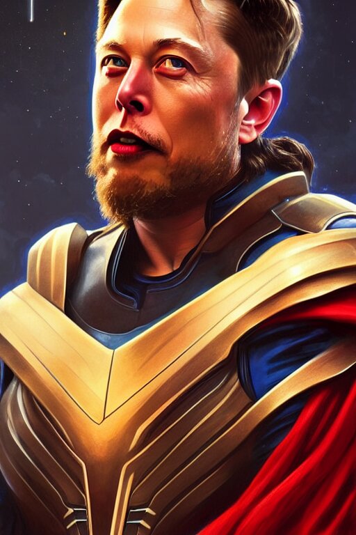 Lexica - Elon musk as thor, realistic portrait, symmetrical, highly ...