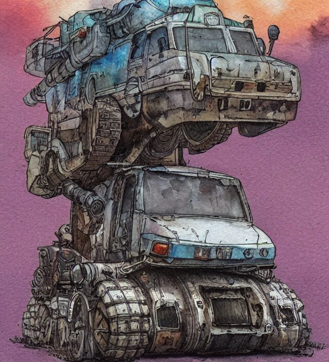 Lexica - A watercolor ink painting of a post - apocalyptic mad max ...