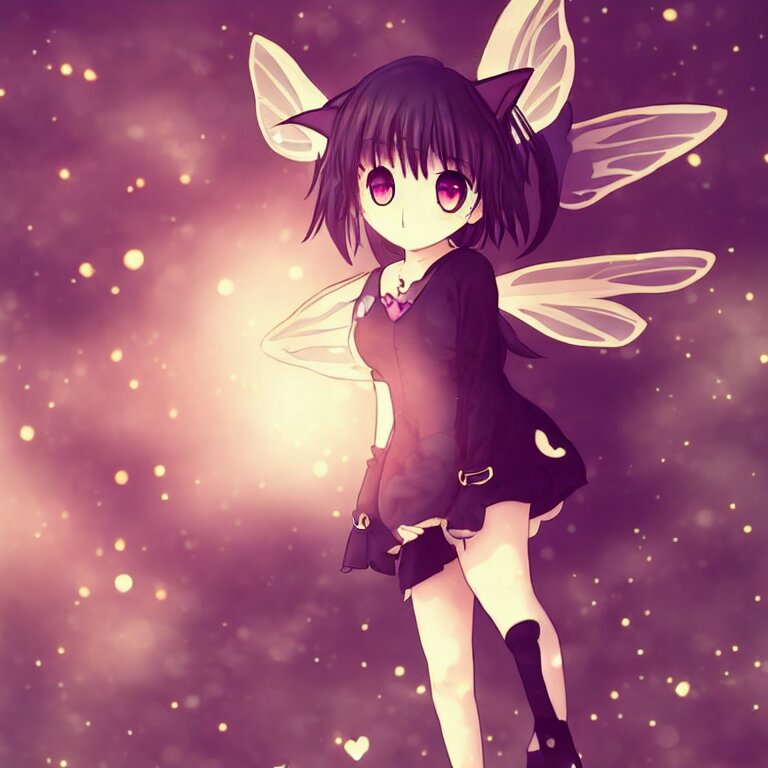 Lexica - Cute, full body, female, anime style, a cat girl with fairy ...