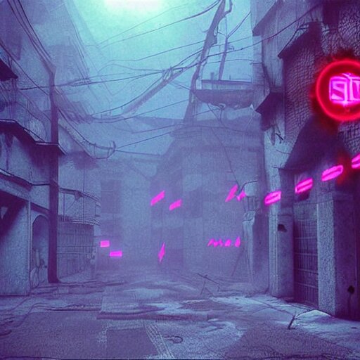 Lexica - Silent hill foggy synthwave town ruins neon red and blue ...