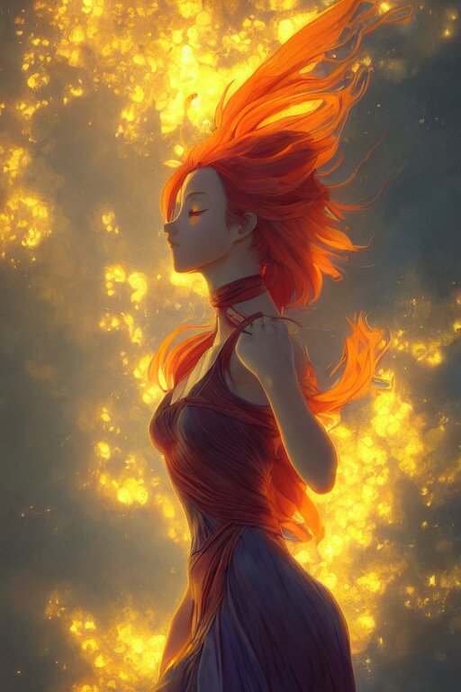 Lexica - A beautiful render of a beautiful female fire sprite, flames ...