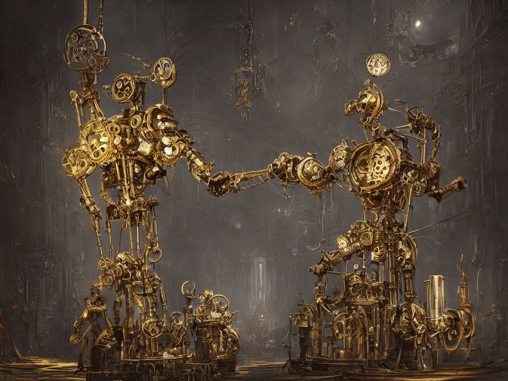 Lexica - Concept art of a giant mechanical clockwork marionette made of ...