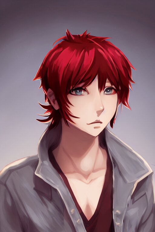 Lexica - Portrait of young anime guy with red hair and flaming eyes ...