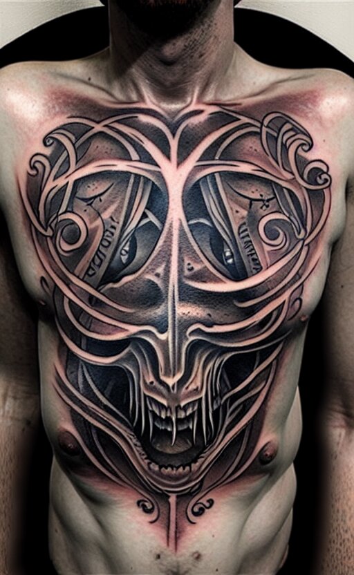 chest tattoo cthulhu by greg rutkowski, by giger, by maxim vereh ...