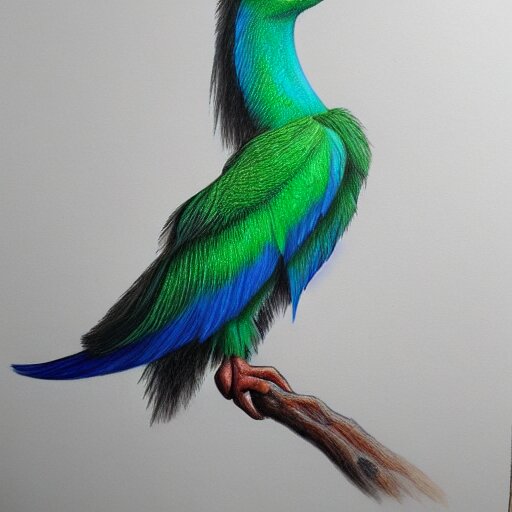 Lexica - A full body realistic coloured pencil drawing of a quetzal ...
