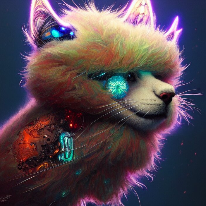 psychedelic fluffy furry animal cyborg, diffuse lighting, fantas ...