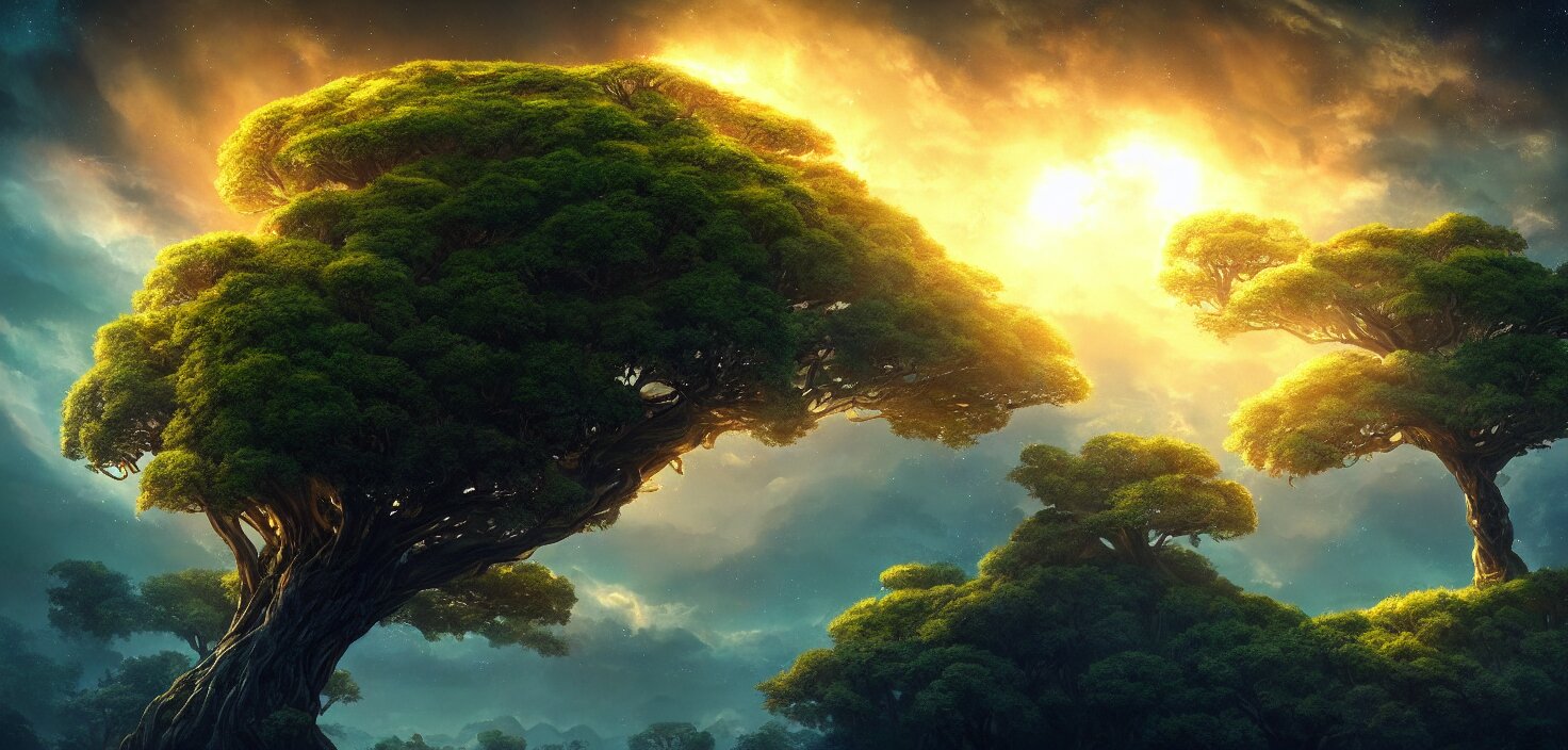 Lexica - Godly tree of life seen from outer space engulfs the earth ...
