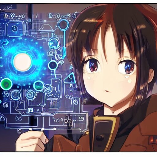 Lexica - A person inventing a quantum ai computer, steampunk anime