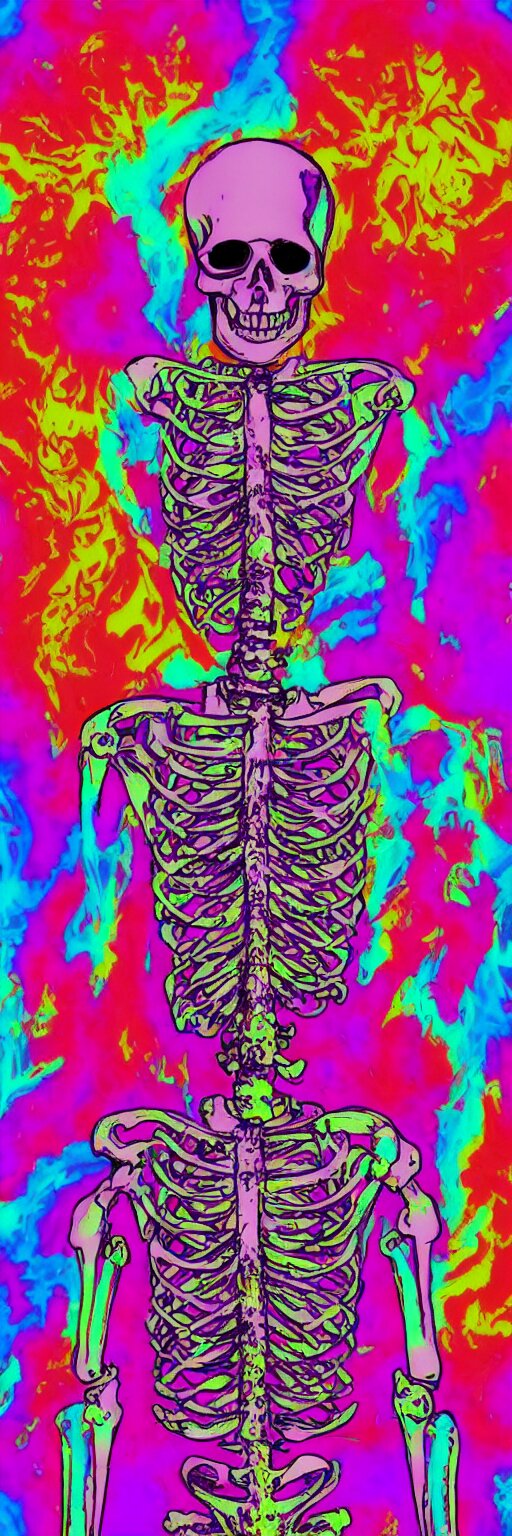 Lexica - Vaporwave skeleton with psychedelic background