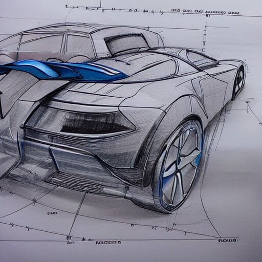 Drawing, Blueprints for a car, science fiction, technical, high ...