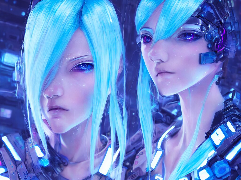 Lexica - Portrait light blue hair anime visual futuristic female cyber ...