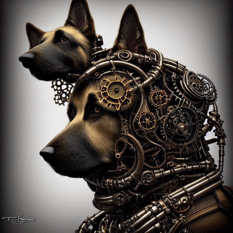 Lexica - Steampunk cybernetic biomechanical german shepard, front ...